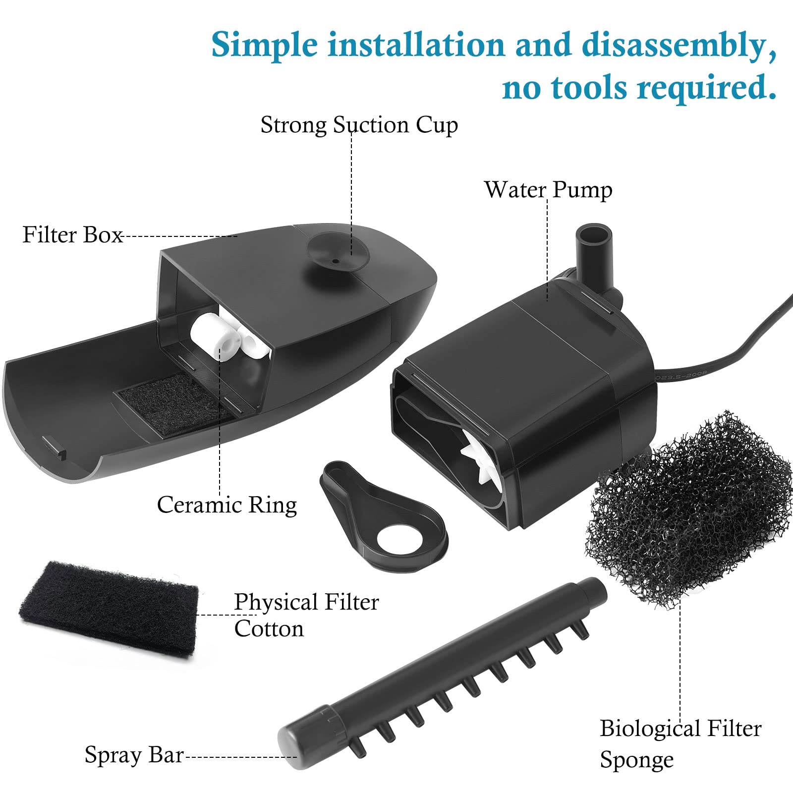 FEDOUR 4W 5W Adjustable Aquarium Internal Filter, Submersible Filter with Spray Bar, Water Pump for 1-40 Gallon Fish and Turtle Tank (for 5-40 gallon)