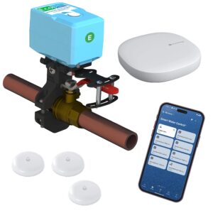 smart water valve water leak detector shut off (options: zero, three or five leak sensors) econet controls with smartthings/aeotec hub & bulldog starter kit smart things home alarm (3 sensor)