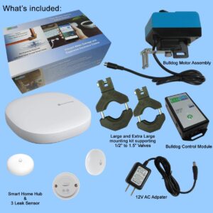 Smart Water Valve Water Leak Detector Shut Off (Options: Zero, Three or Five Leak Sensors) EcoNet Controls with SmartThings/Aeotec Hub & Bulldog Starter Kit Smart Things Home Alarm (3 Sensor)