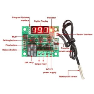 HiLetgo 2pcs W1209 12V DC Digital Temperature Controller Board Micro Digital Thermostat -50-110°C Electronic Temperature Temp Control Module Switch with 10A One-channel Relay and Waterproof