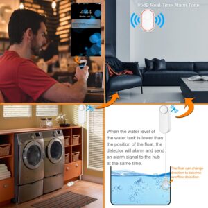 Water Level Detector WiFi, Smart Water Leak Sensor Alarm Kit - High/Low/Leakage Sensor Device, 2 Sensors & 1 Hub, Communication Distance Between Detector and Hub in Open Area is 328 Ft, App Free