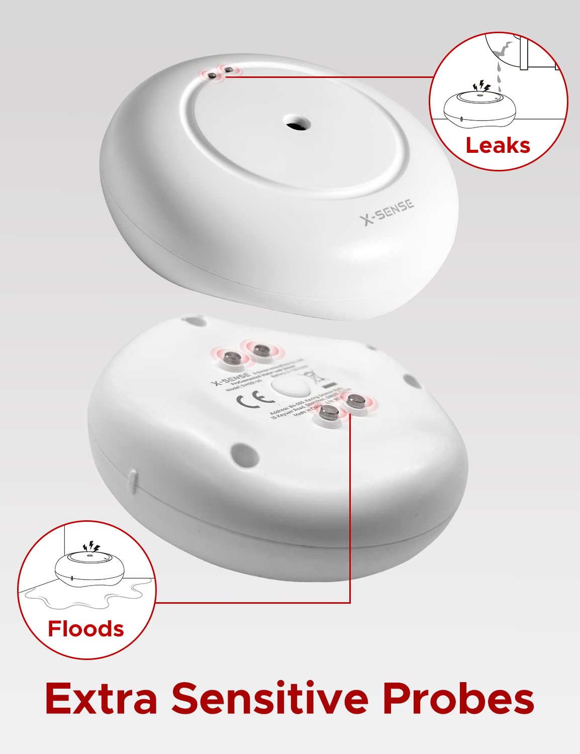 X-Sense Water Leak Detector, Water Sensor Alarm, Mini Water Detector Alarm with 110 dB Audio Alarm, Battery-Powered, Water Alarms for Basements, Sinks, Tanks, Pools, Model WS01