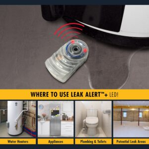 Zircon Leak Alert + LED! Water Leak Detector & Flood Sensor Alarm/Water Leak Sensor with Dual Leak Alarms 90Db Audio + Flashing LED Lights/Battery Powered (2 Pack) Batteries Not Included, (72314)