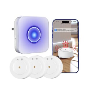 wifi water leak detector, water alarm with 110db adjustable, 492ft transmission water leak sensor for home, laundry, kitchen, basement,3 water detectors & 1 base station(2.4ghz wi-fi only)