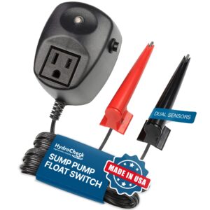 hydrocheck hc6000v2 sump pump float switch: hi-lo sensors, built-in alarms | versatile, no cleaning & no moving parts,prevents flooding in basements, pools, and more! proudly made in usa