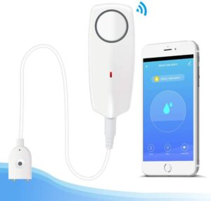 water alarm sensor with 80db loud sound wifi leak detector, overflow leak alarm, remote monitoring leaker for water heater basement sewage pump, tuya/smart life app notification