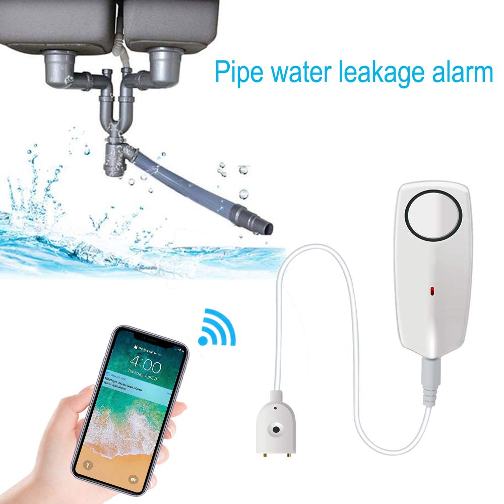 Water Alarm Sensor with 80dB Loud Sound WiFi Leak Detector, Overflow Leak Alarm, Remote Monitoring leaker for Water Heater Basement Sewage Pump, TUYA/Smart Life APP Notification