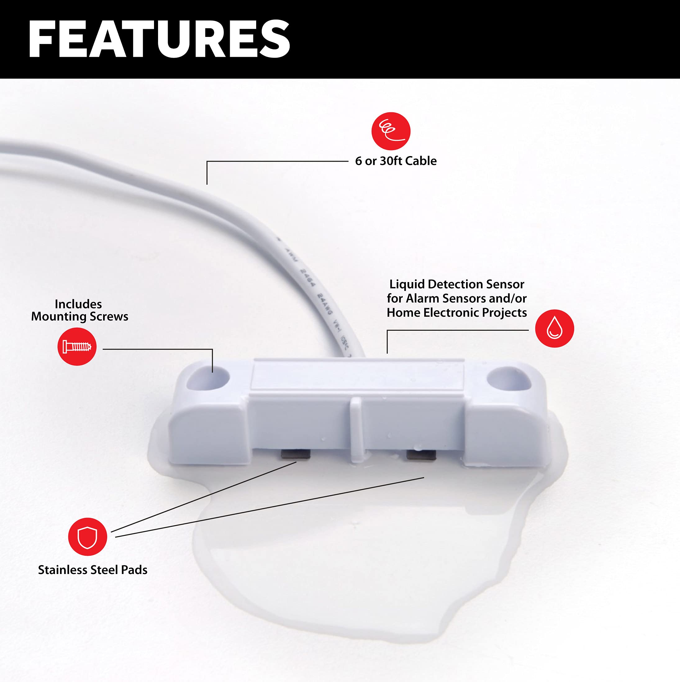 Floor Water Sensor for Flood and Leak Detection (6 ft)