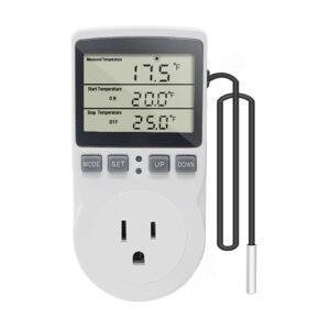 ketotek digital thermostat outlet plug temperature controller outlet socket 120v heating cooling control 110v 15a celsius fahrenheit display white