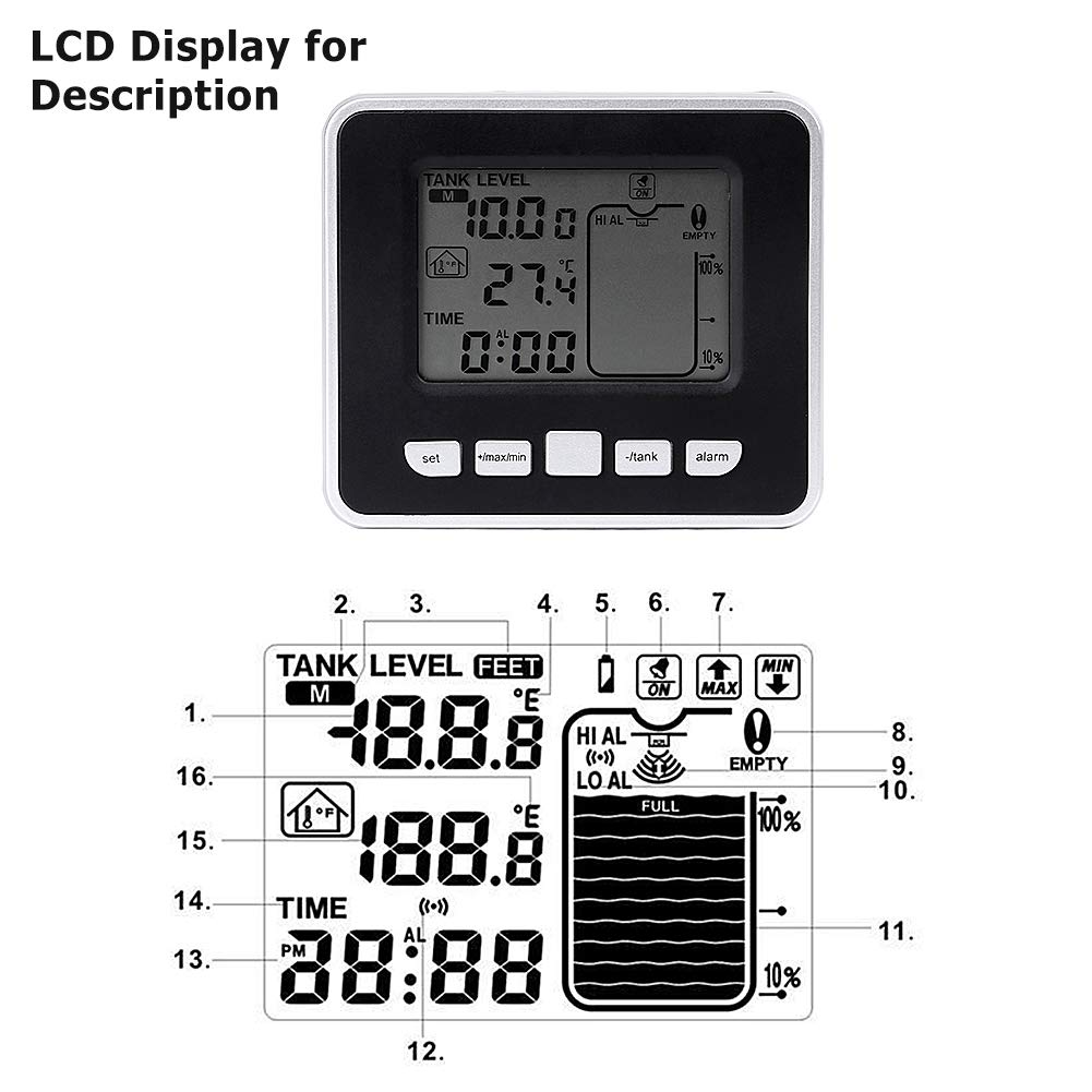 Ultrasonic Liquid Depth Level Meter Water Level Temperature Sensor