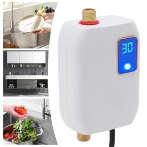 Electric Water Heater-110V Small Instant Hot Water Heater,Under Sink Plug in Tankless Water Heater on Demand with LCD Digital Display for Kitchen Sink Faucet (White)