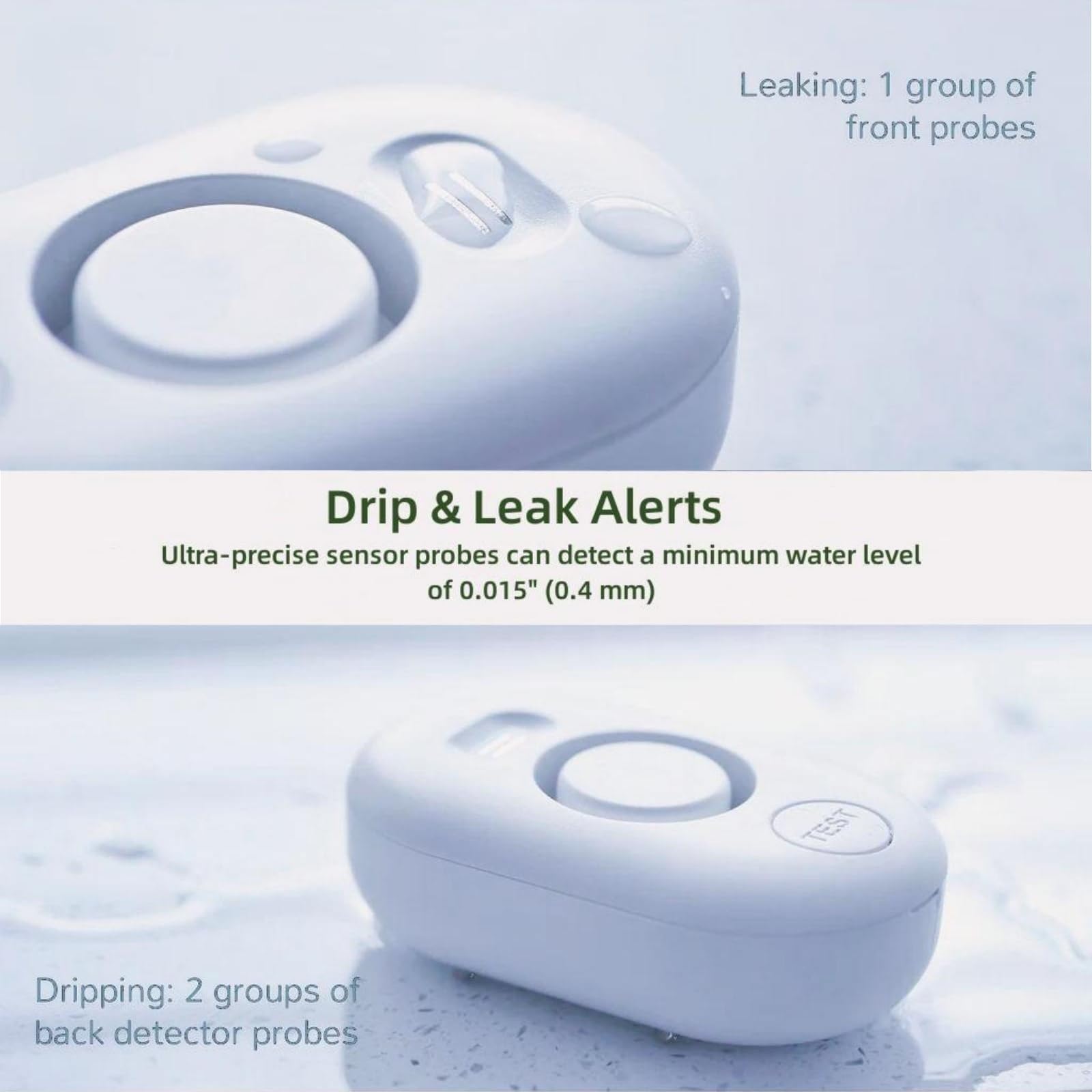 Water Leak Detector Sensor Alarm: Home Water Flooding Monitor Smart Sink Overflow Monitoring Adjustable Wet Moisture Alert Pipe Leakage Drip Detection Warning for Basement Floor