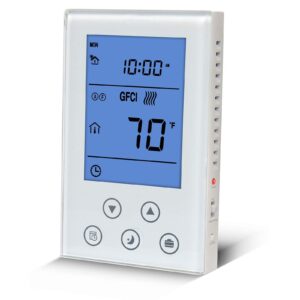 programmable thermostat for radiant underfloor heating, dual-voltage(120/240v), dual sensing(air and floor sensor) built-in class a gfci white