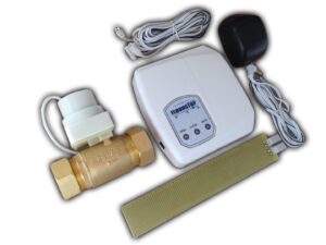 floodstop water heater leak detector kit with automatic water shut-off and visual/audible alarms, 3/4" compression