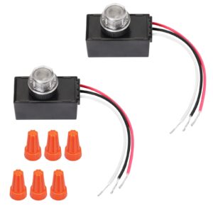 dusk to dawn sensor 2 packs, photocell light sensor for outdoor lighting, 120-277v photoelectric switch replacement with wire caps, hard-wired post eye light control sensor for post lamp, flood light