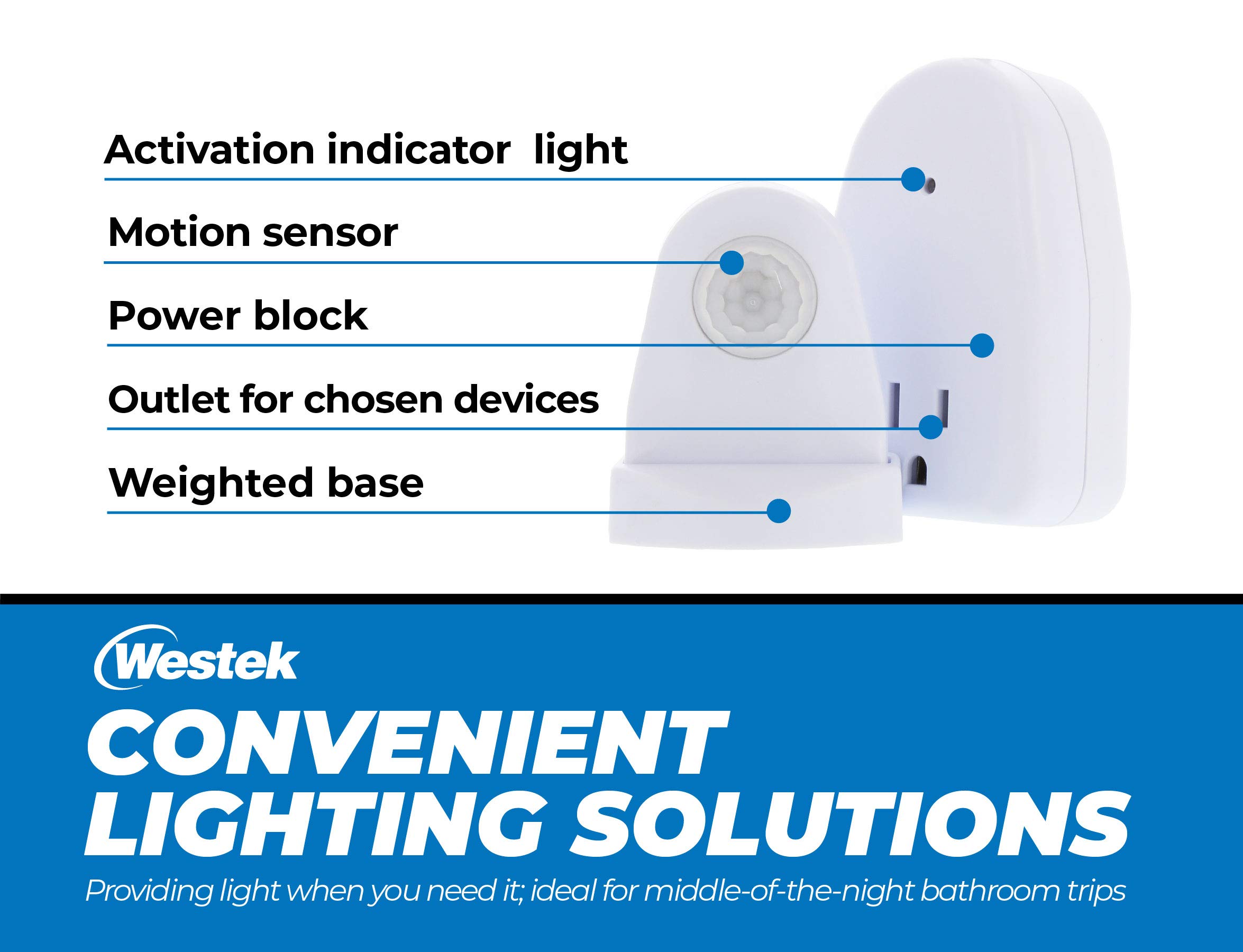 Westek MLC12BC-4 Indoor Plug-in Corded Motion Activated Light Control, 1 Count (Pack of 1), White