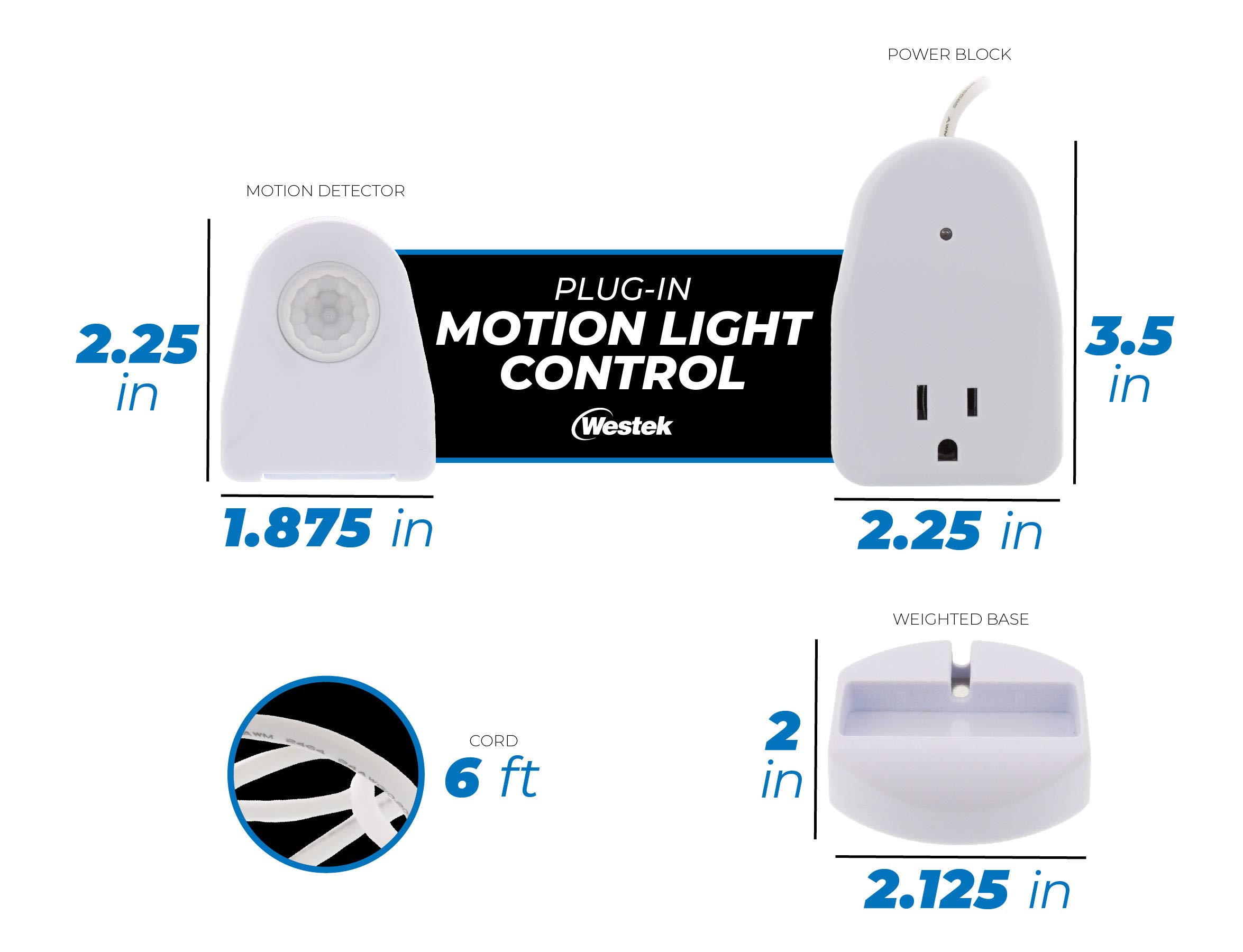 Westek MLC12BC-4 Indoor Plug-in Corded Motion Activated Light Control, 1 Count (Pack of 1), White