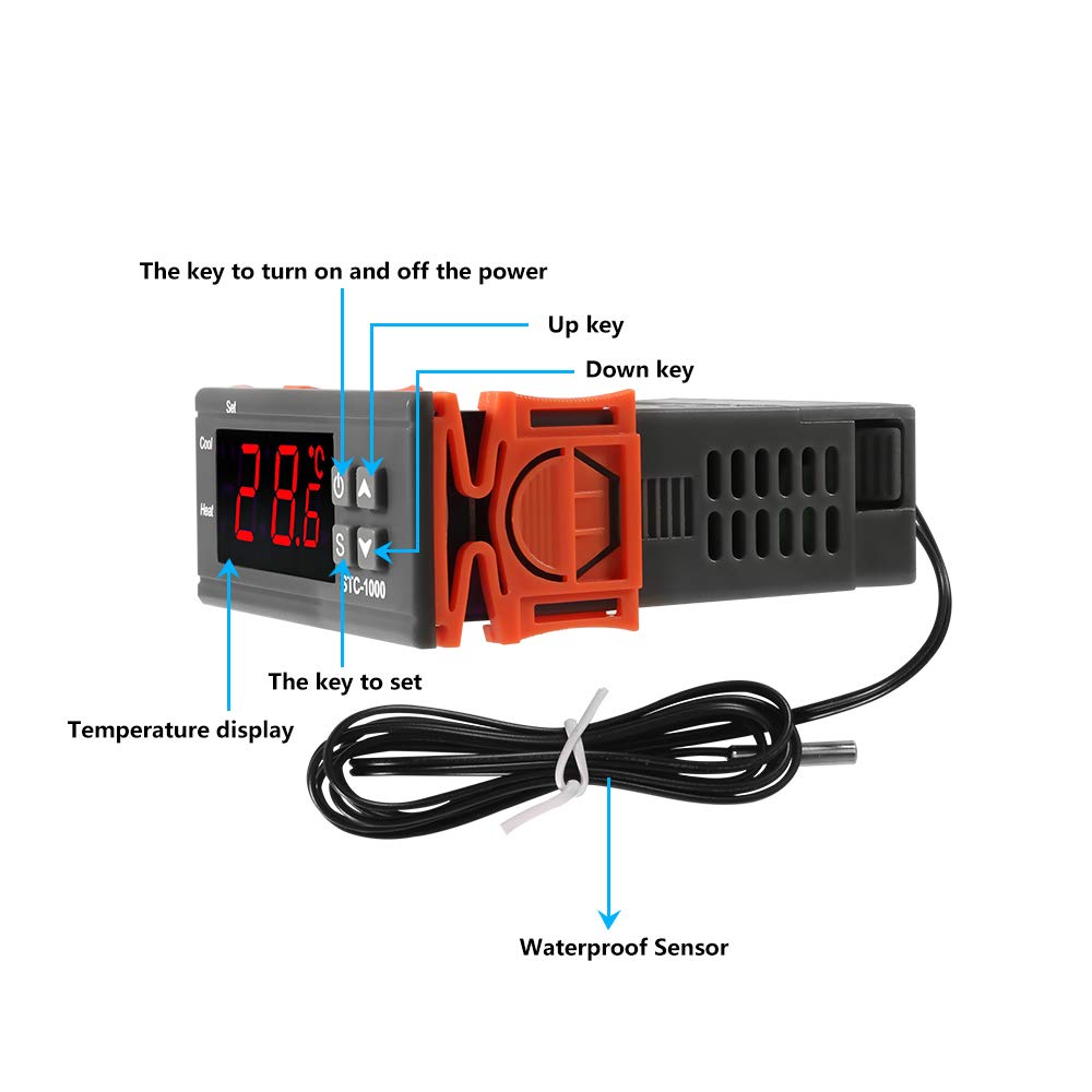 Dorhea STC-1000 Digital Temperature Controller AC 10A 110V-220V Digital LED Temperature Controller Heating Cooling Centigrade Thermostat 2 Relays Output with NTC Sensor Probe(110V/220V)