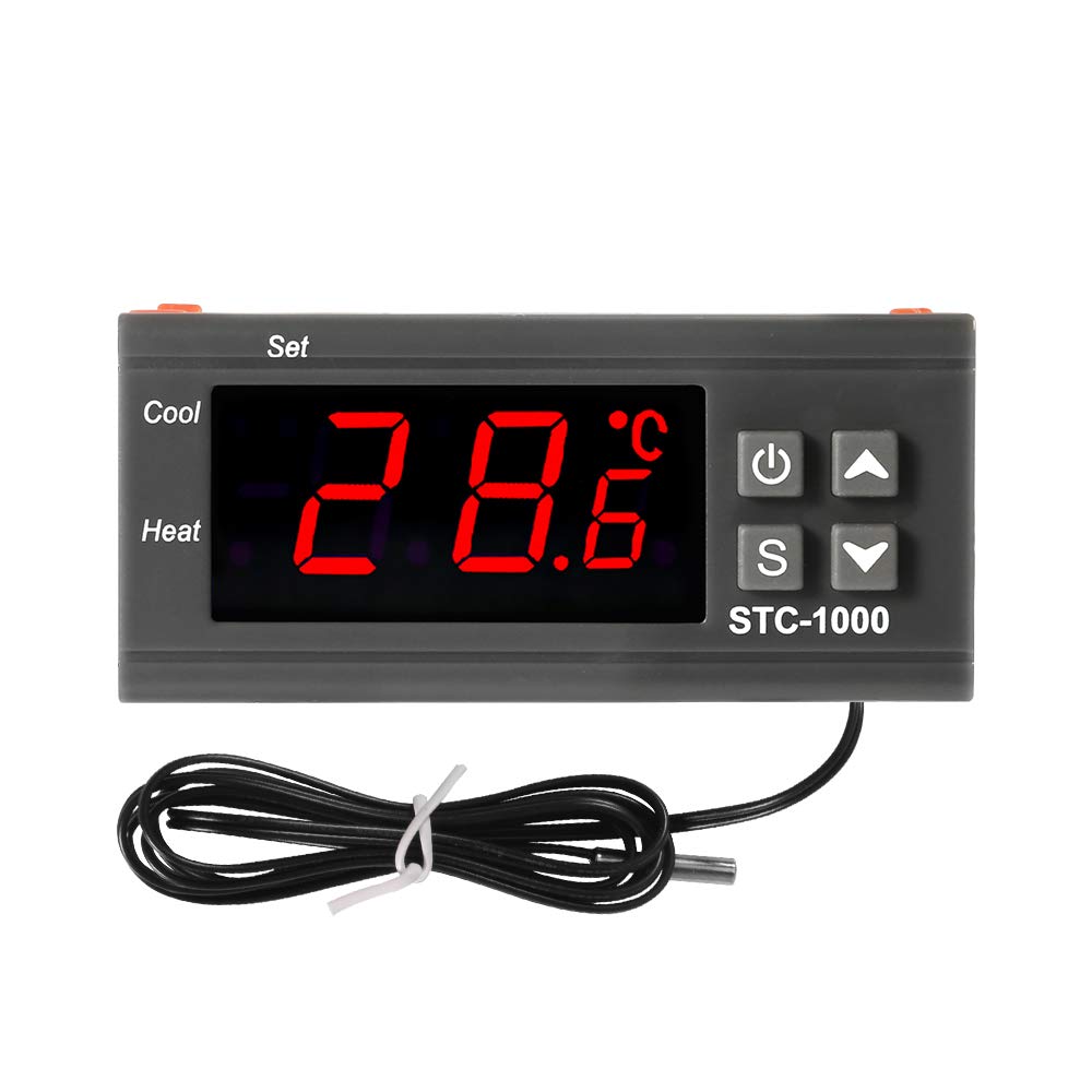 Dorhea STC-1000 Digital Temperature Controller AC 10A 110V-220V Digital LED Temperature Controller Heating Cooling Centigrade Thermostat 2 Relays Output with NTC Sensor Probe(110V/220V)