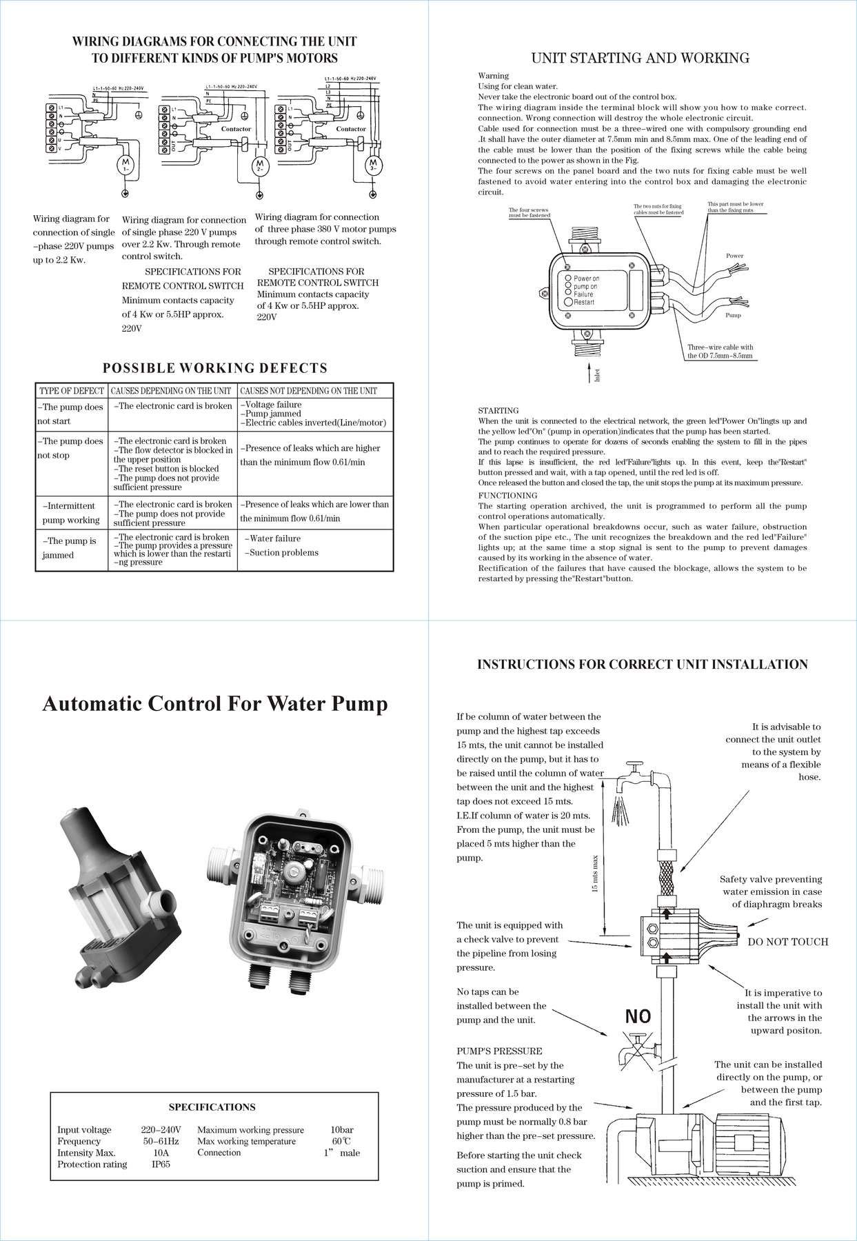 Controller, 110V Automatic Pump Control Pressure Switch Electronic Switch Controller for Well Pump Self priming pump, Jet Pump, Garden Pump 10 Bar