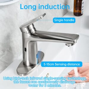 GOESMO Bathroom Faucet with Built-in Soap Dispenser, Single-Handle Adjustable Hot & Cold Water Temperature, Short & Long Sensor Modes, Touchless Automatic Basin Sensor Faucet Sink 1 or 3 Hole 29101/BN