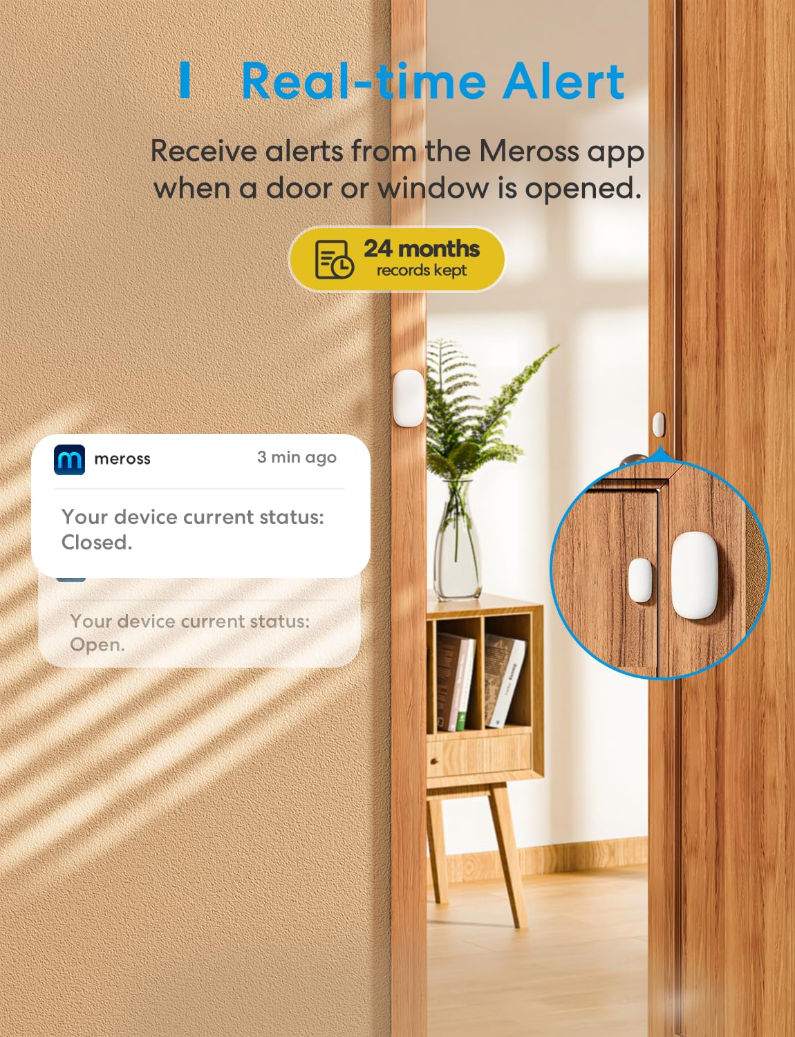 meross Smart WiFi Door & Window Sensor Kit, Support Apple HomeKit, Alexa, Google, SmartThings for Burglar Alert, 328ft Range, Home Automation, Security & Kid Safety, 2.4GHz WiFi, Meross Hub Included