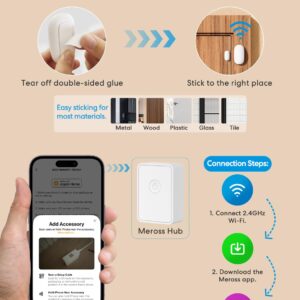 meross Smart WiFi Door & Window Sensor Kit, Support Apple HomeKit, Alexa, Google, SmartThings for Burglar Alert, 328ft Range, Home Automation, Security & Kid Safety, 2.4GHz WiFi, Meross Hub Included