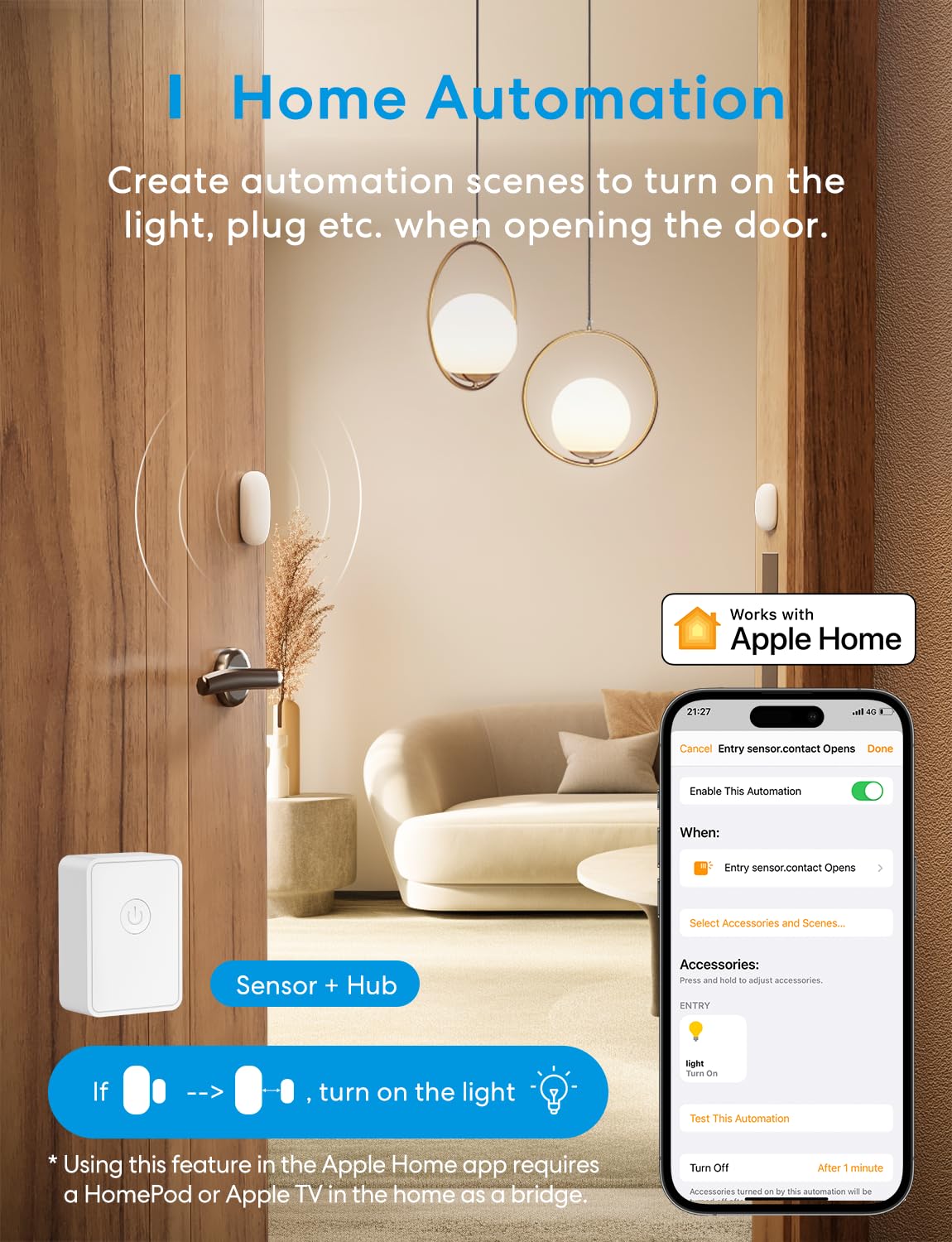 meross Smart WiFi Door & Window Sensor Kit, Support Apple HomeKit, Alexa, Google, SmartThings for Burglar Alert, 328ft Range, Home Automation, Security & Kid Safety, 2.4GHz WiFi, Meross Hub Included