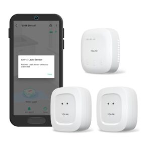 yolink water leak detection starter kit, w/speakerhub audio/talking hub & water leak sensors, lora up to 1/4 mile open-air range, sms/text, email & push notifications, w/alexa, ifttt, home assistant