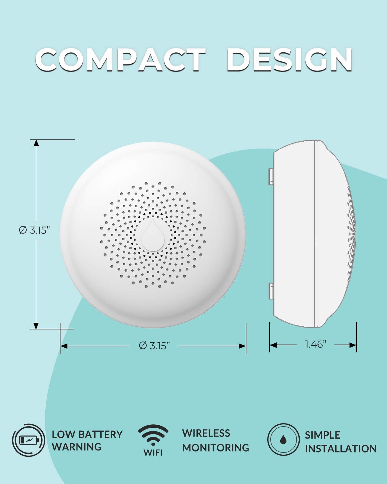 Ecoey Water Leak Detector (2.4G) , Water Sensor Alarm, Smart WiFi, Low Battery Warning, APP Alerts, Continuous Monitoring for Basement, Home,Battery Operated, 1 Pack