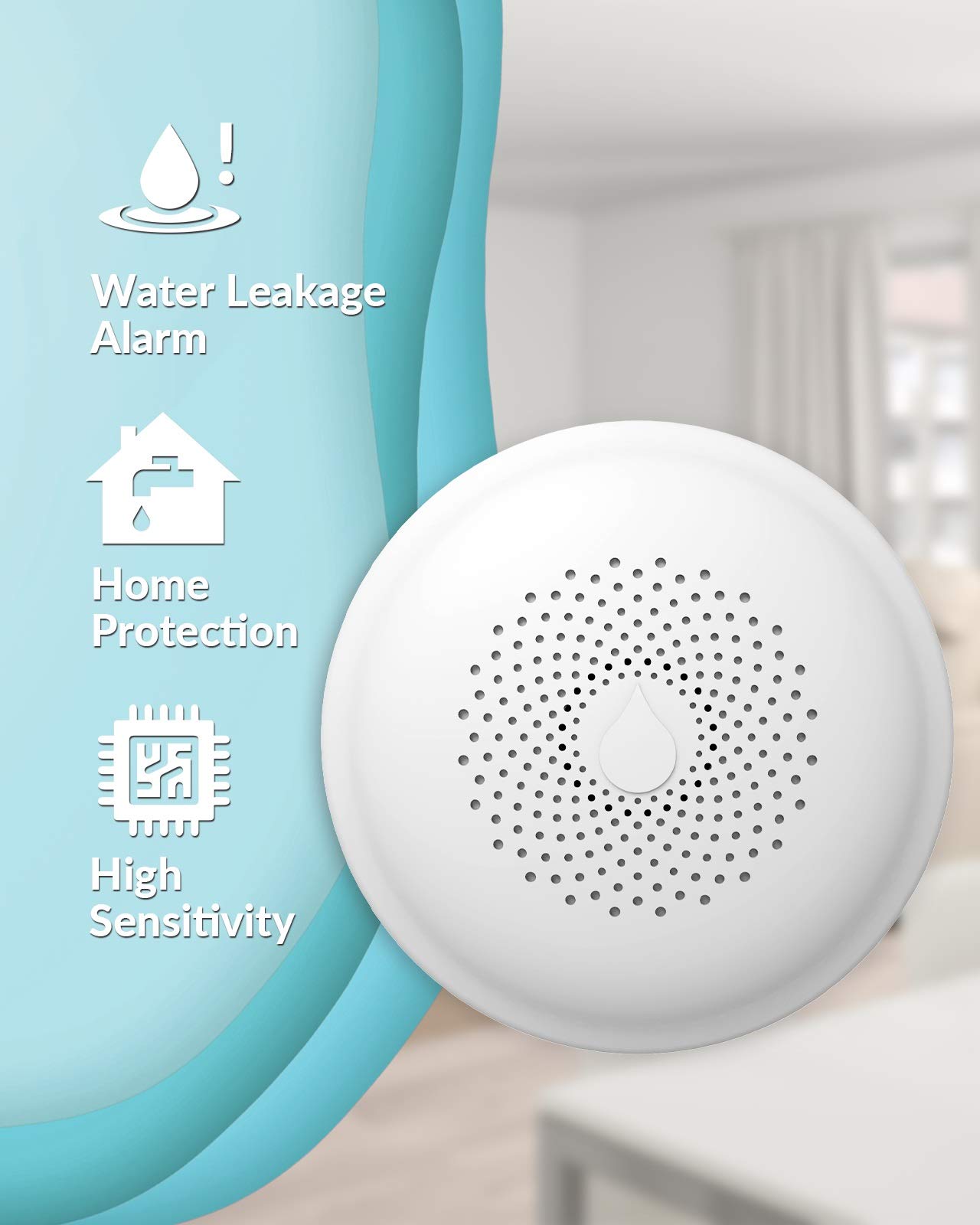 Ecoey Water Leak Detector (2.4G) , Water Sensor Alarm, Smart WiFi, Low Battery Warning, APP Alerts, Continuous Monitoring for Basement, Home,Battery Operated, 1 Pack