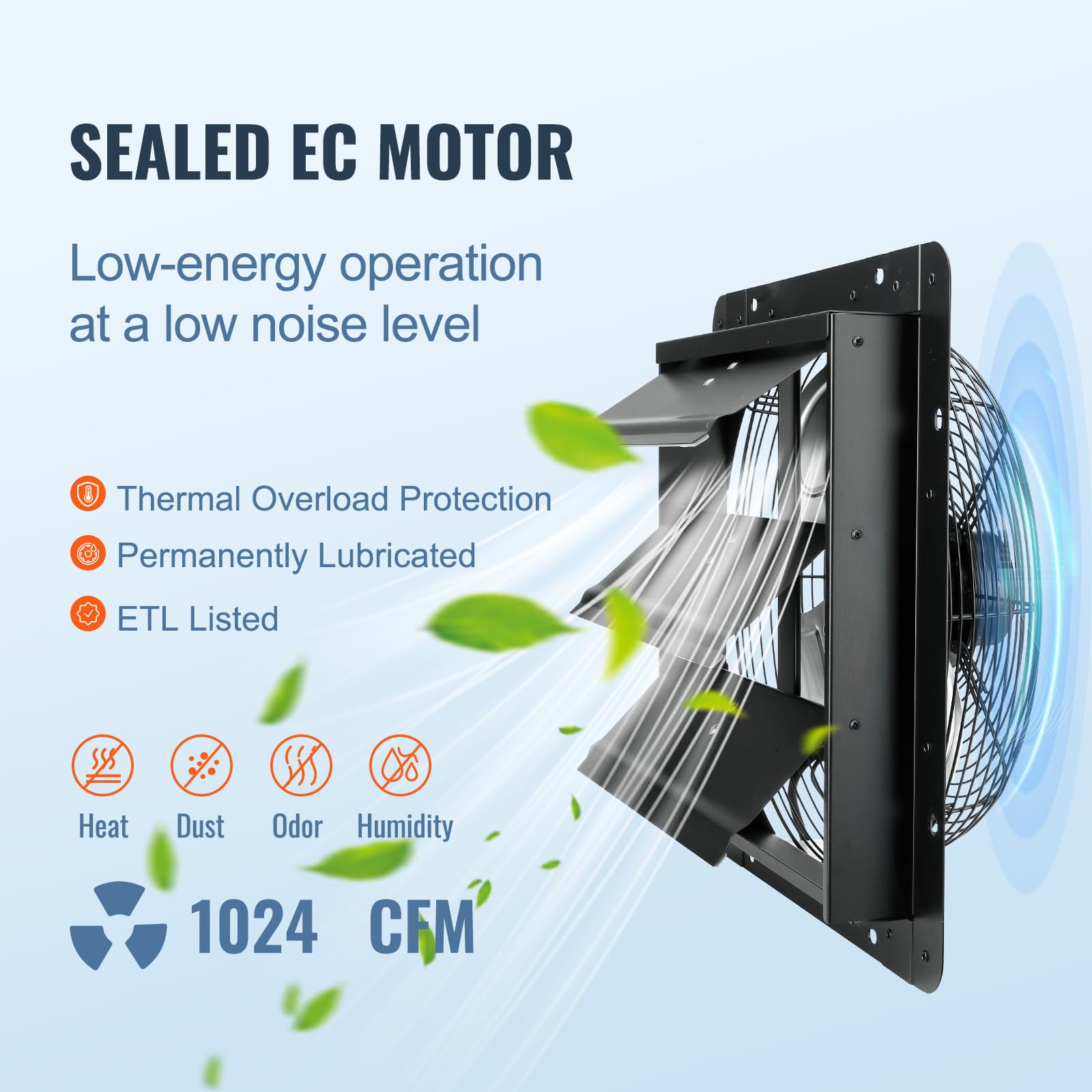 VEVOR 14'' Exhaust Fan with Temperature Humidity Controller, 1513 CFM, 10-Speed Adjustable Wall Mount Attic Fan, Ventilation and Cooling for Greenhouses, Garages, Sheds, ETL Listed