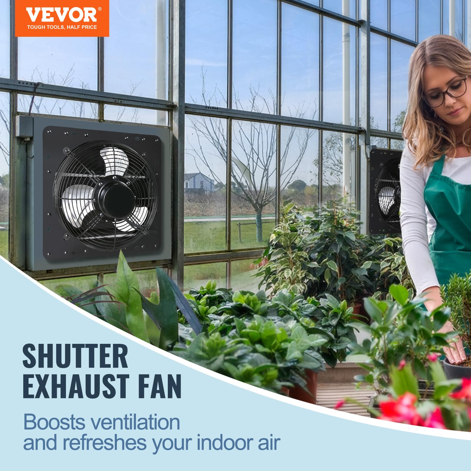 VEVOR 14'' Exhaust Fan with Temperature Humidity Controller, 1513 CFM, 10-Speed Adjustable Wall Mount Attic Fan, Ventilation and Cooling for Greenhouses, Garages, Sheds, ETL Listed