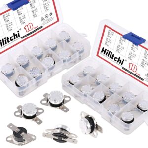 hilitchi ksd301 20pcs no and nc thermostat temperature thermal control switch auto reset 40c to 135c thermal control switch assortment kit with bimetal disc. for household electric appliances