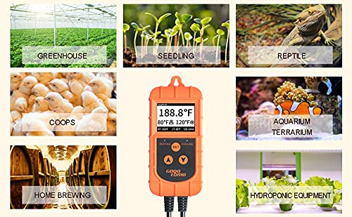 GOQOTOMO Smart Temperature Controller Thermostat Heating and Cooling Mode for Homebrew Fermenter Greenhouse Terrarium 100-240VAC NTC Sensor Improved Version