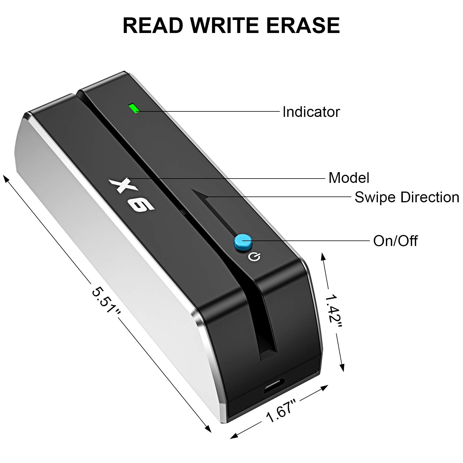 X6 Smallest 3 Tracks Mag VIP Card Reader Writer Encoder without Bluetooth