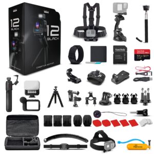 gopro hero12 black creator edition - includes volta (battery grip, tripod, remote), media mod, light mod, enduro battery - waterproof action camera + 64gb card & 50 piece accessory kit - bundle