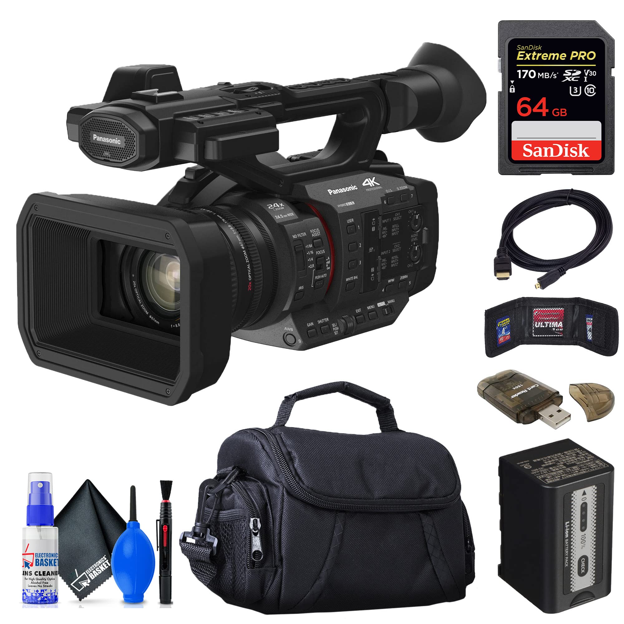 Panasonic HC-X2 4K Camcorder (HC-X2) + 64GB Memory Card + Bag + Card Reader + Memory Wallet + Cap Keeper + Cleaning Kit + More