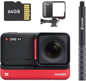 insta360 one r twin edition memory card bundle – 4k action camera & 5.7k 360 camera with interchangeable lenses, stabilization, ipx8 waterproof, touch screen, ai editing