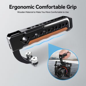 Takerers Top Handle Grip with 3/8" ARRI Locating Pins for Camera Cage Built-in Hex Spanner for DSLR Camera Wooden Grip Compatible with SmallRig Handles Camera Cages Video Rigs