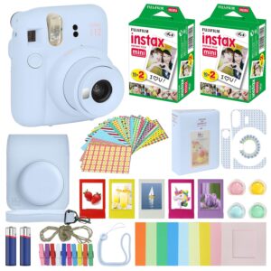 fujifilm instax mini 12 instant camera pastel blue + carrying case + fuji instax film value pack (40 sheets) accessories bundle, color filters, photo album, assorted frames