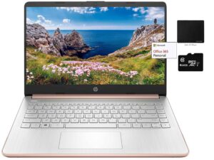 newest hp 14in thin light laptop, intel 2-core n4020, 8gb ram, 128gb storage(64gb emmc+ micro sd),1yr office, win 10 bundle with gapi mousepad (rose gold)