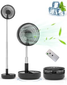 primevolve portable oscillating standing fan,rechargeable battery operated usb floor table desk fan with remote, 4 speed settings pedestal fans for bedroom office camping fishing travel black 7.7"