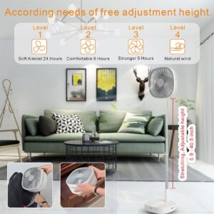 Portable Pedestal Fan - Foldaway Standing Fan Foldable Desk Fan, Use 7200Mah Rechargeable Battery, Remote Control Telescopic 4 Speed Quiet Timer Fan for Home Kitchen Outdoor Camping (Gray)