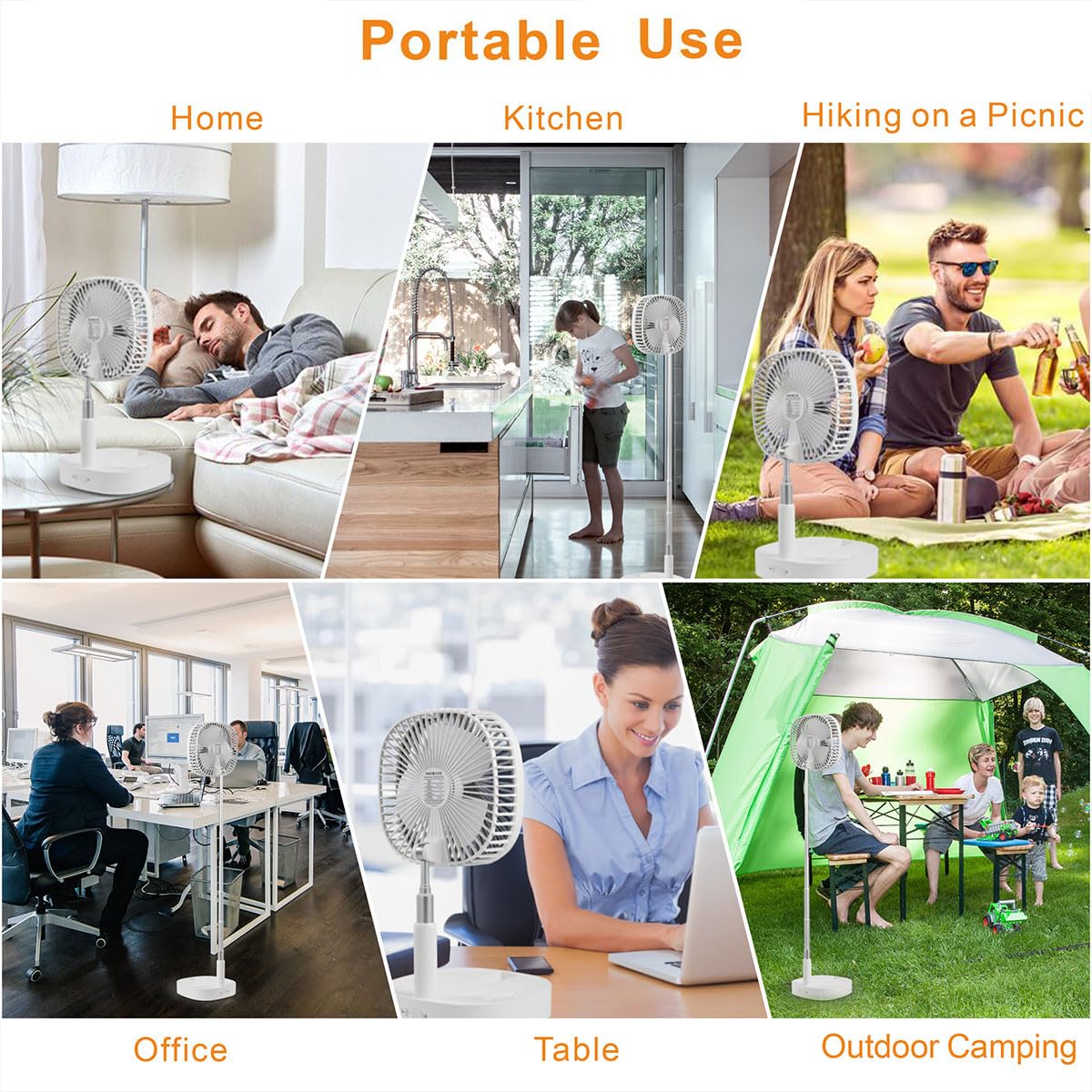 Portable Pedestal Fan - Foldaway Standing Fan Foldable Desk Fan, Use 7200Mah Rechargeable Battery, Remote Control Telescopic 4 Speed Quiet Timer Fan for Home Kitchen Outdoor Camping (Gray)