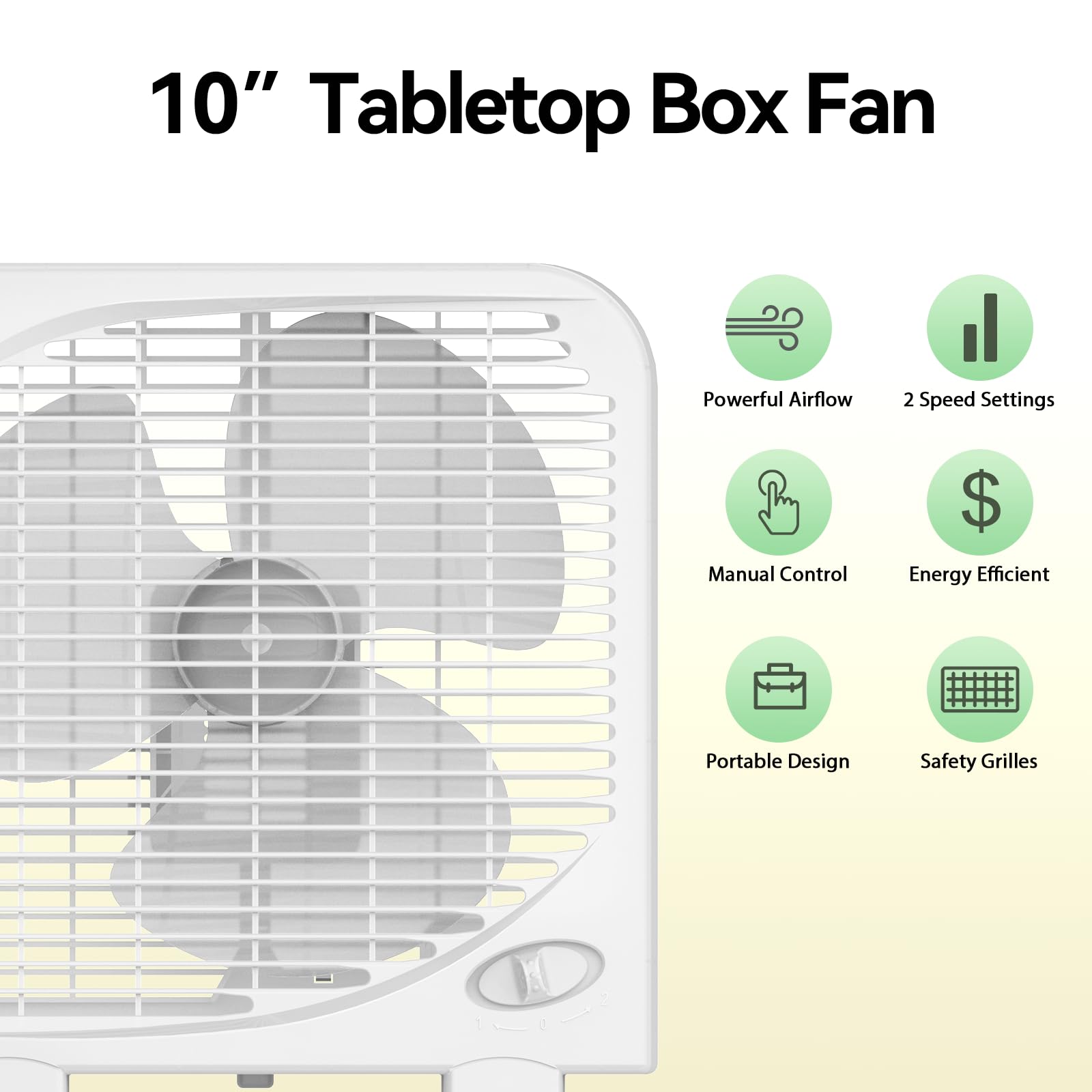 shinic 10" Tabletop Box Fan for Bedroom, 2 Speeds, Quiet Table Fan with Strong Airflow, Energy Efficient Small Box Fan, Portable Kitchen Exhaust Fan for Bedroom Bathroom Office Dorm Workshop, White