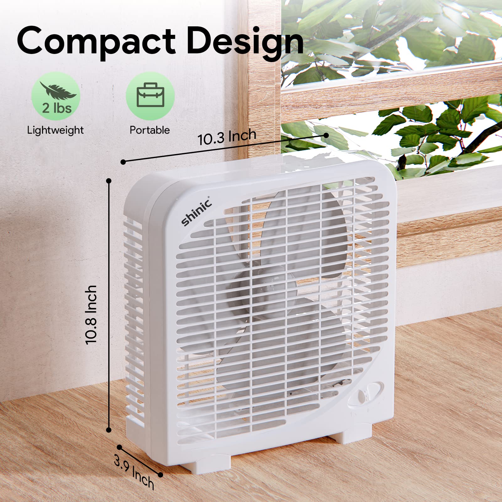 shinic 10" Tabletop Box Fan for Bedroom, 2 Speeds, Quiet Table Fan with Strong Airflow, Energy Efficient Small Box Fan, Portable Kitchen Exhaust Fan for Bedroom Bathroom Office Dorm Workshop, White