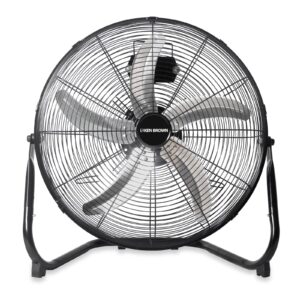 ken brown 20 inch high velocity floor fan, 3-speed, 5 blades, 360 degree tilting, heavy duty metal floor fan for garage, shop, gym