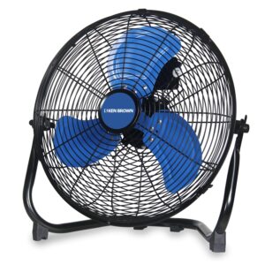 ken brown 14 inch high velocity floor fan 3-speed 360° adjustable tilting powerful airflow for home,residential use, blue