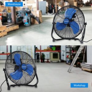 KEN BROWN 14 Inch High Velocity Floor Fan 3-Speed 360° Adjustable Tilting Powerful Airflow for Home,Residential Use, Blue